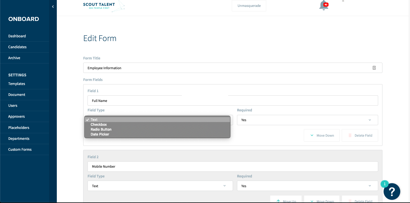 Scout Product Onboard Feature Custom Forms Scout Talent
